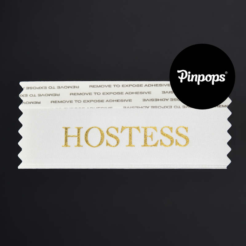 White HOSTESS Stackable Badge Ribbons - Pinpops®
